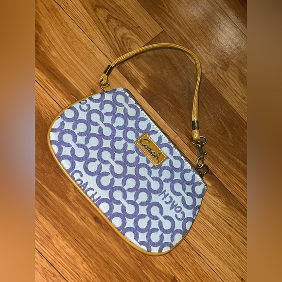 Coach | Bags | Vintage Coach Monogram Print Blue And White Wristlet ...